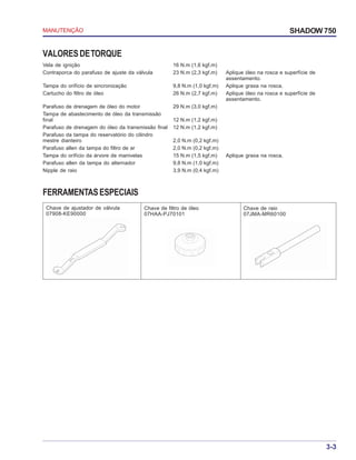 Manual de serviço shadow 750 00 x6b-meg-001 manutencao | PDF