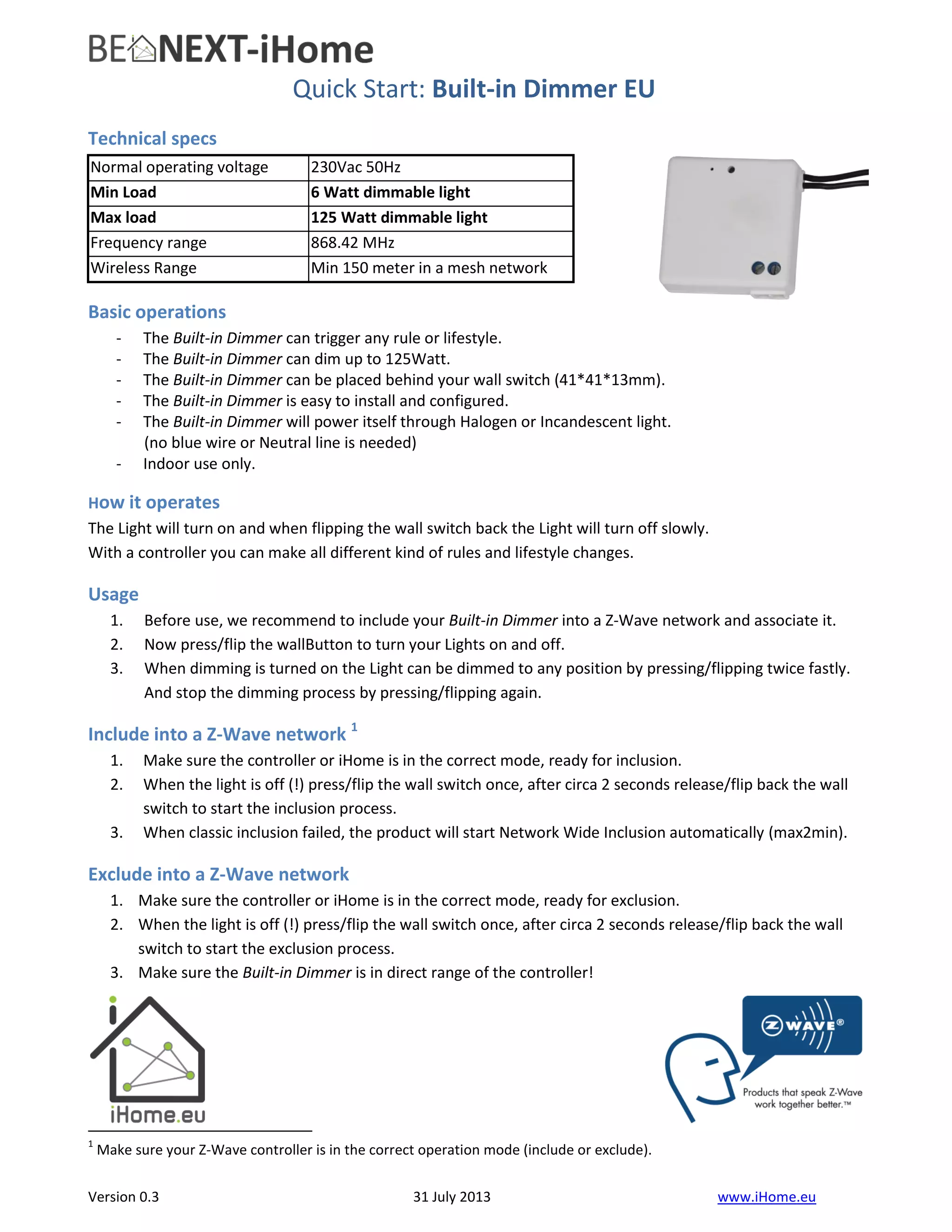 Manual dimmer benext us | PDF