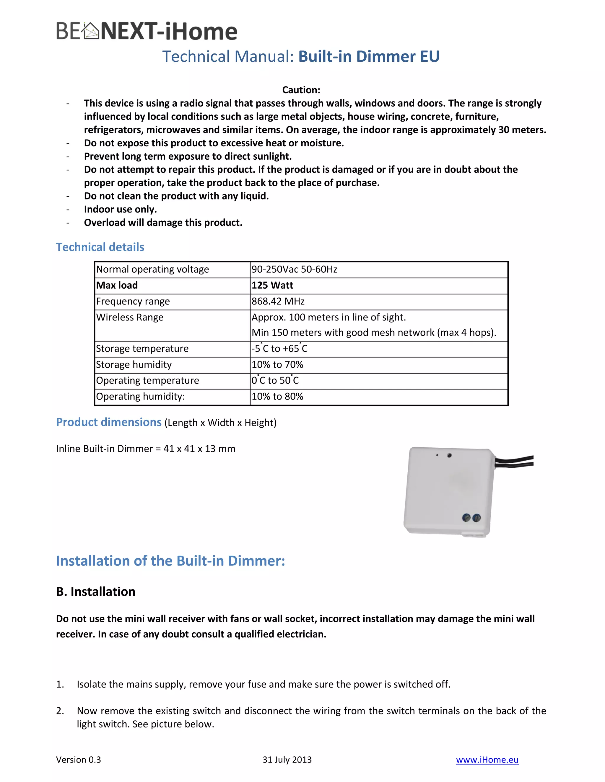 Manual dimmer benext us | PDF