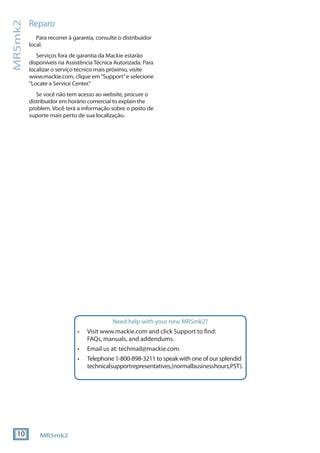 Manual do Monitor de Referência Mackie MR5 MK2 (PORTUGUÊS) | PDF