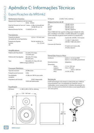 Manual do Monitor de Referência Mackie MR5 MK2 (PORTUGUÊS) | PDF