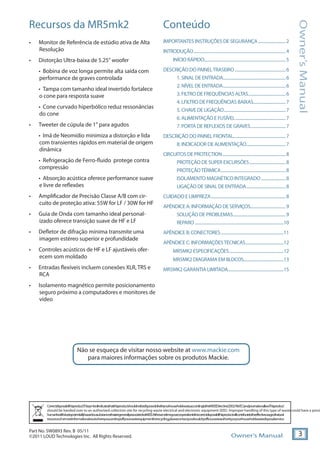 Manual do Monitor de Referência Mackie MR5 MK2 (PORTUGUÊS) | PDF