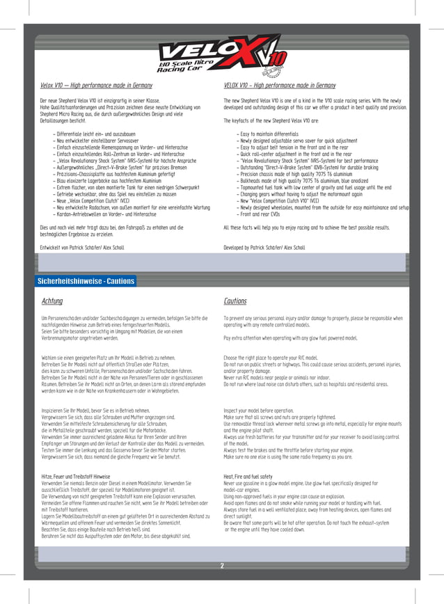 Manuale Team Shepherd Velox V10 | PDF