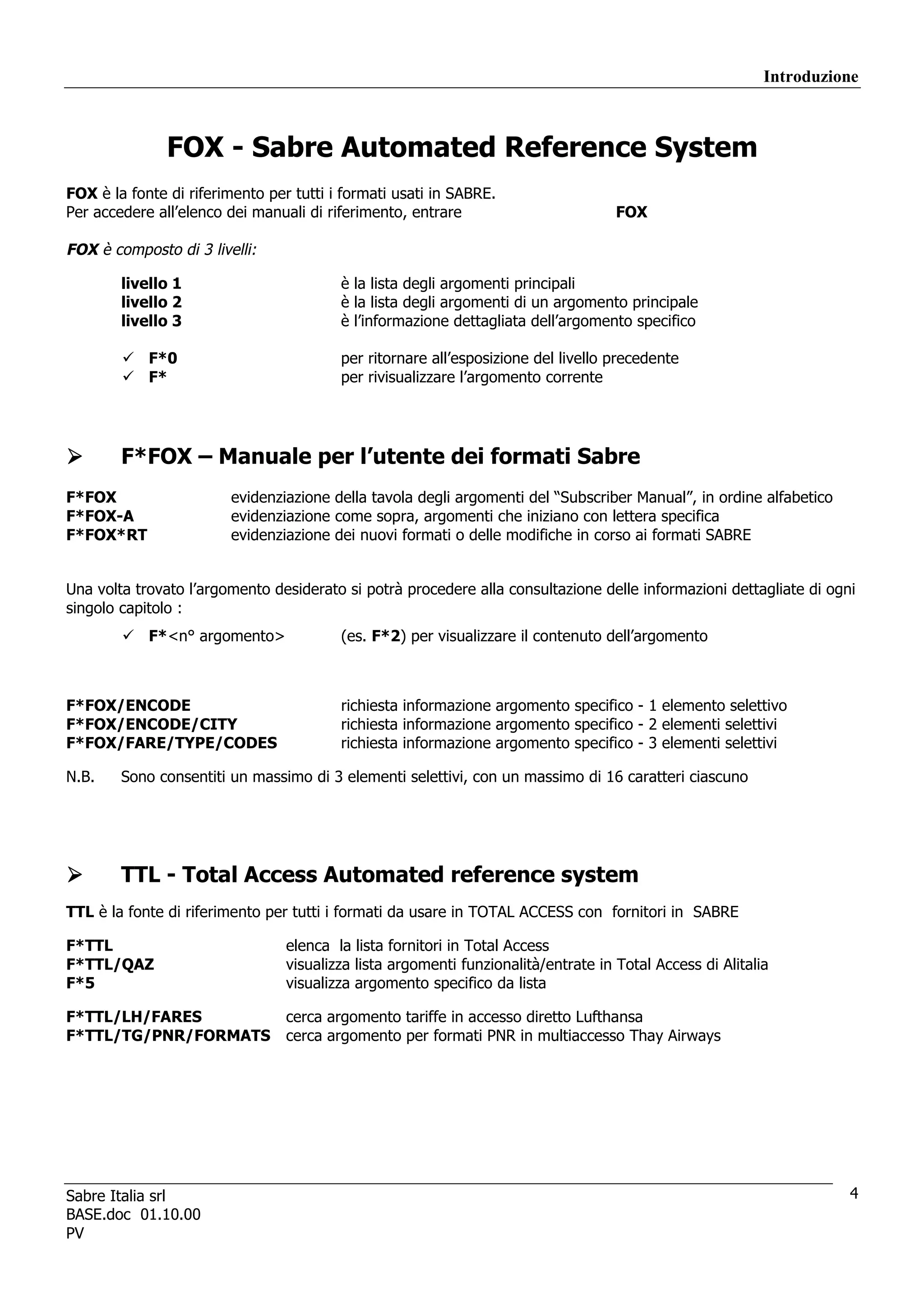 Manuale Sabre base | PDF