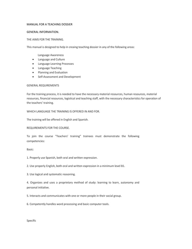 Manual for a teaching dossier | PDF