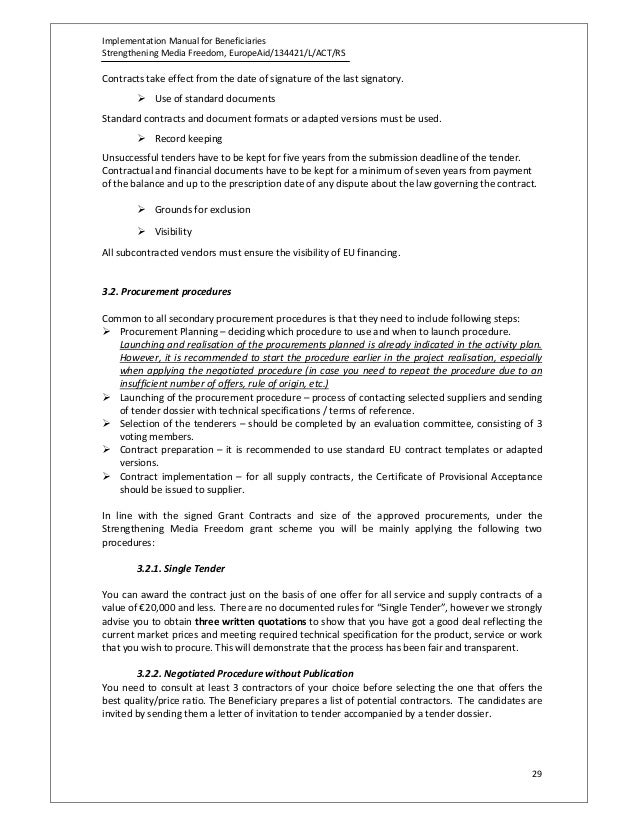 Manual for grant implementation