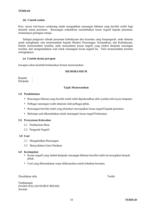 Manual format dan contoh penulisan esei berformat bm p2 2017 | PDF