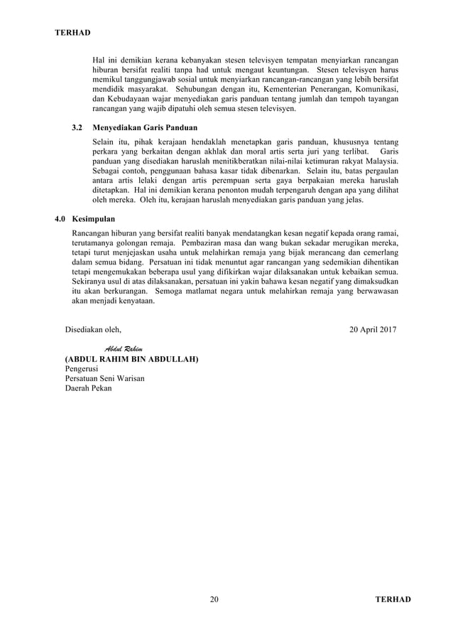 Manual format dan contoh penulisan esei berformat bm p2 2017 | PDF