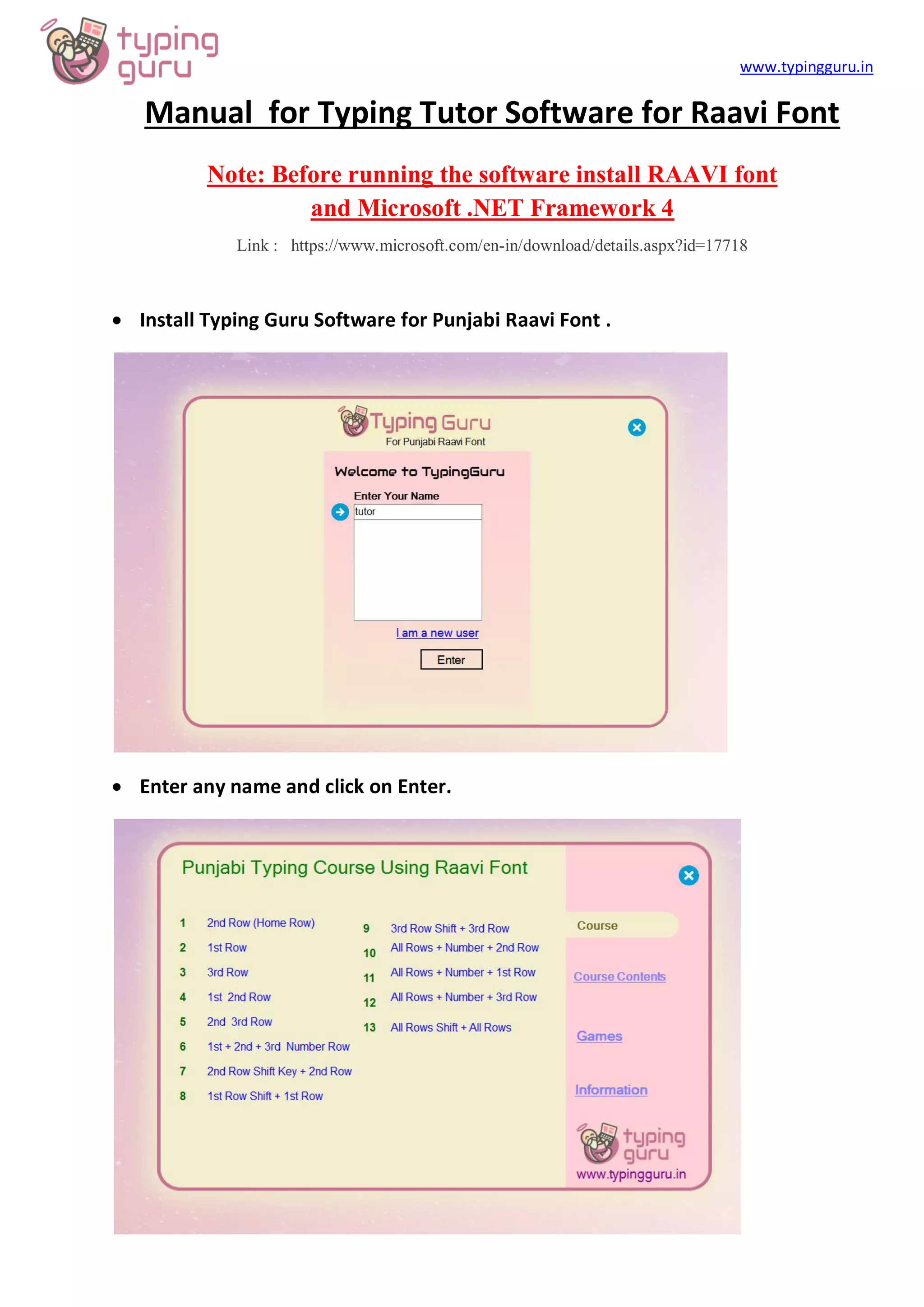 Manual for typing tutor for punjabi raavi font | PDF