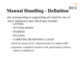 Manual Handling Process for construction workers | PPT