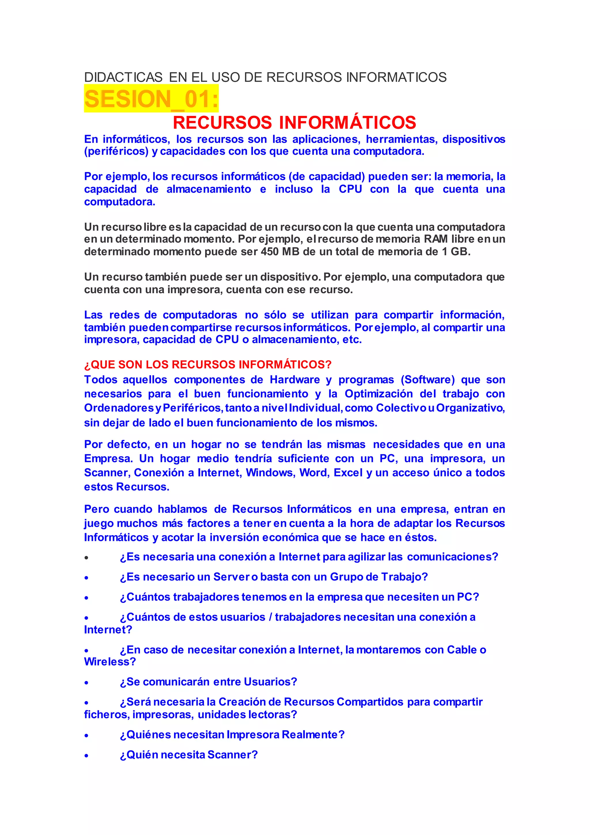 Manual i didacticas en el uso de recursos informaticos | DOCX