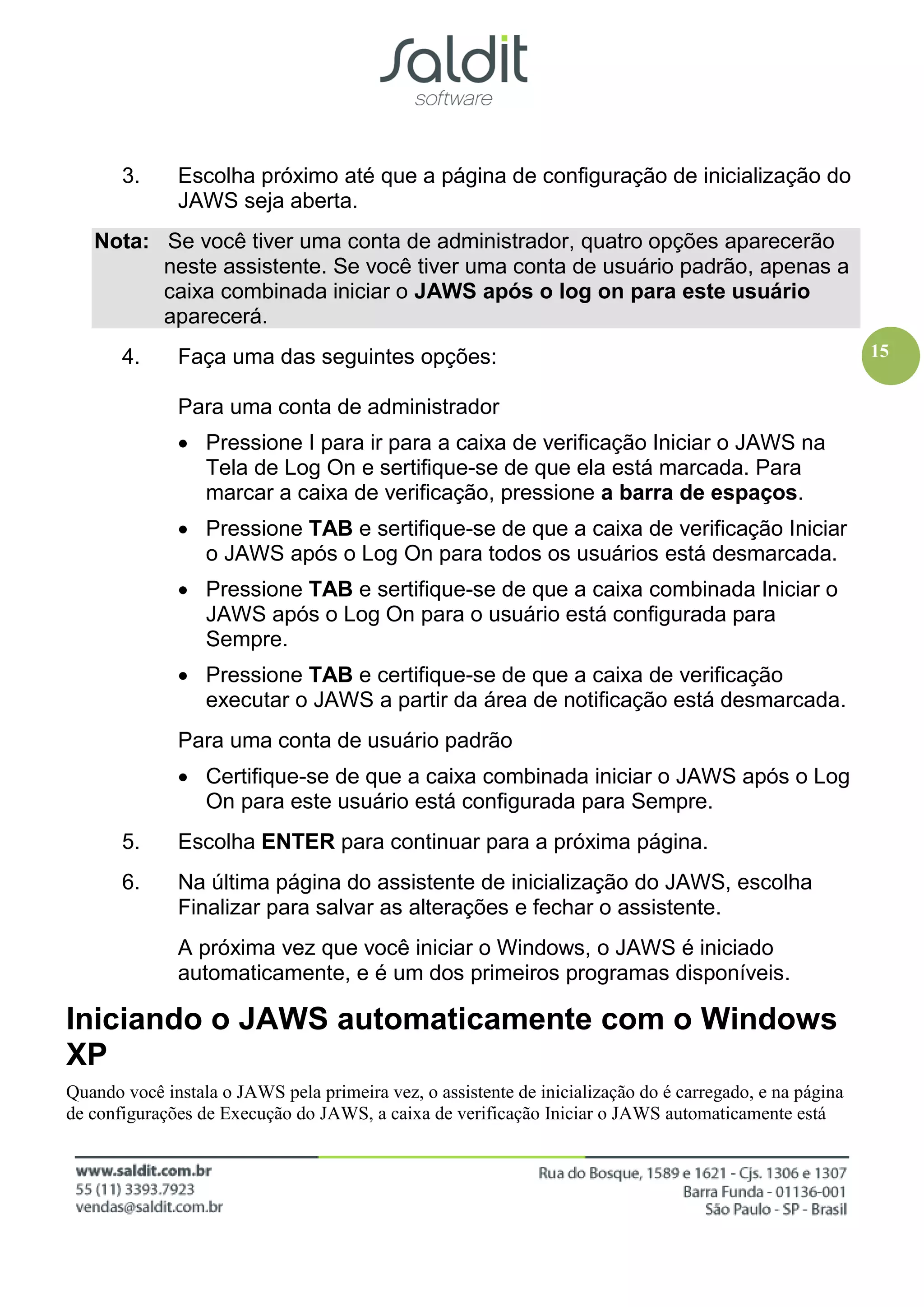 Manual jaws, software de auxilio a deficientes visuais. | PDF ...