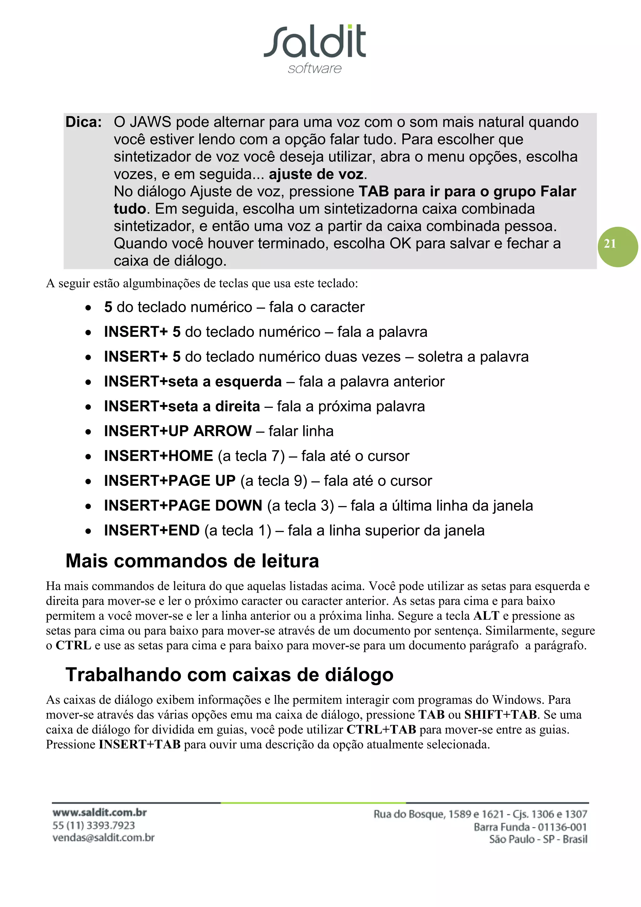 Manual jaws, software de auxilio a deficientes visuais. | PDF ...