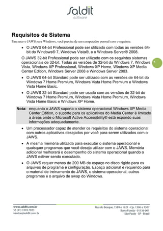Manual jaws, software de auxilio a deficientes visuais. | PDF