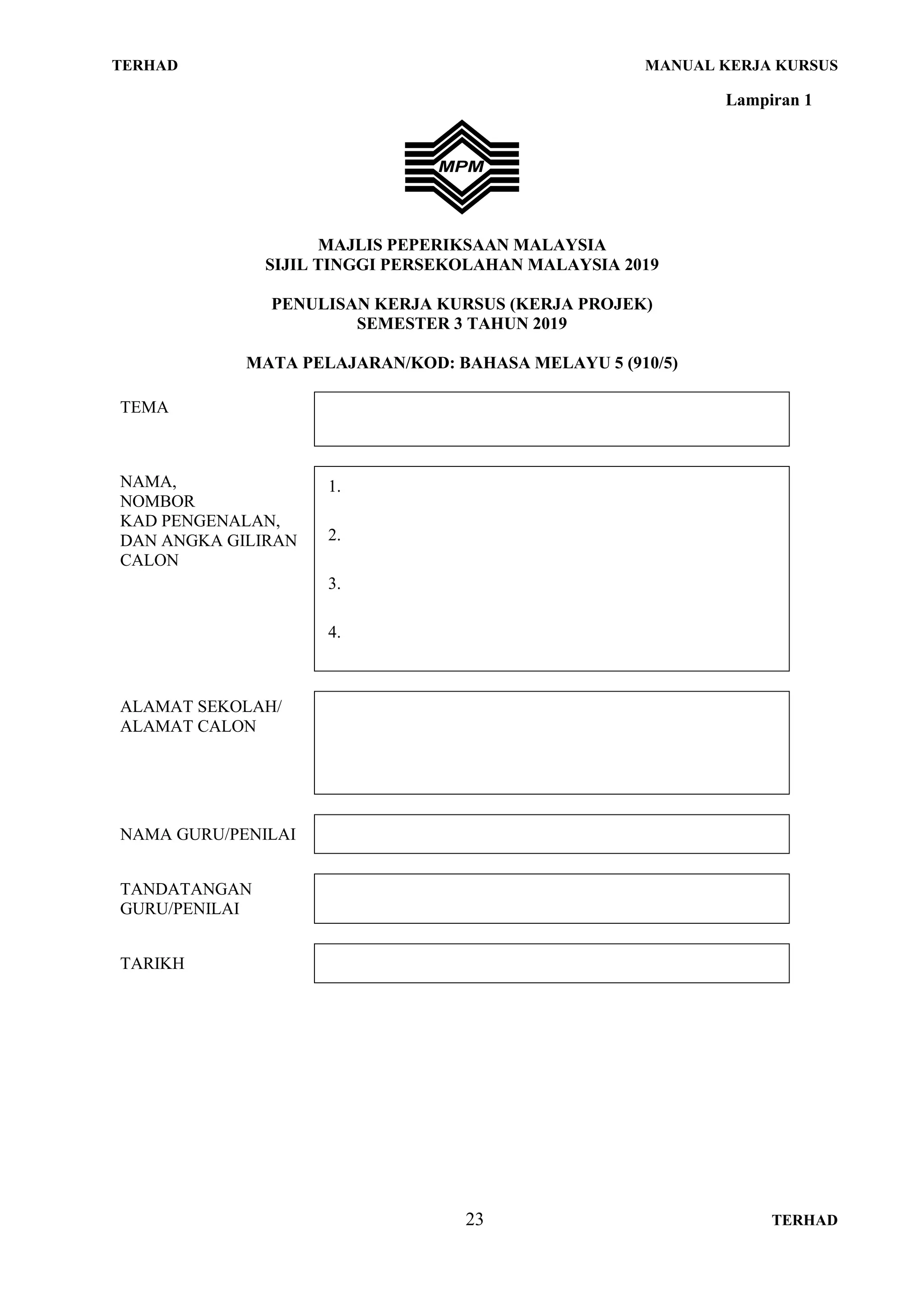 Manual kerja kursus bm p3 9105 2019 | PDF