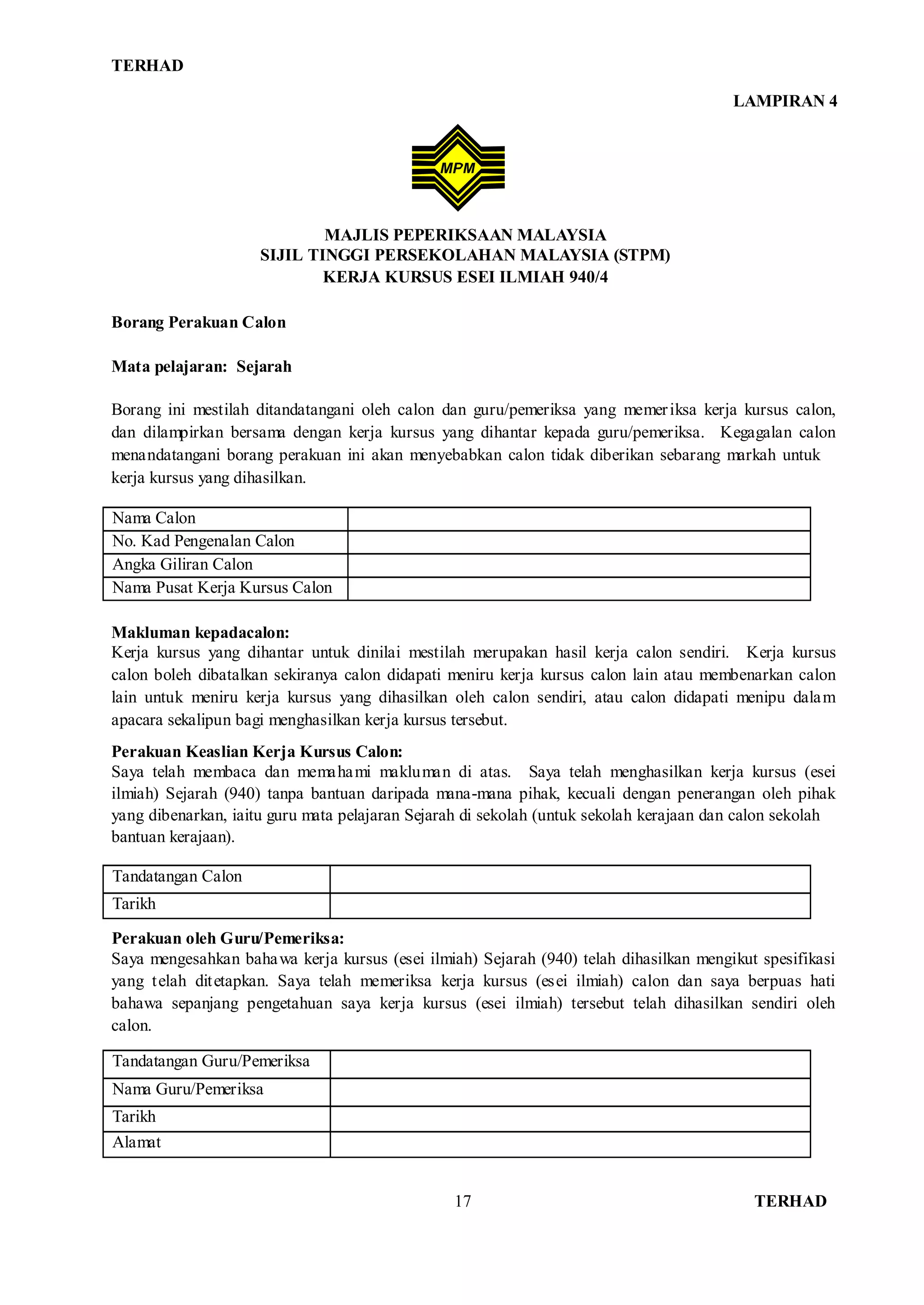 Manual kerja kursus sejarah 2019 | PDF