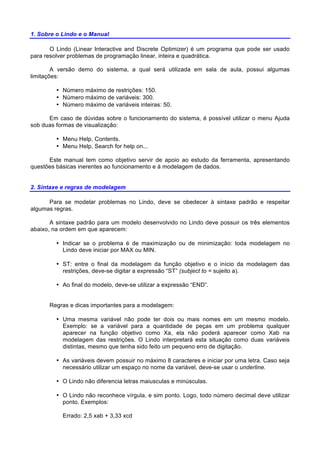 Manual lindo 6.1 | PDF