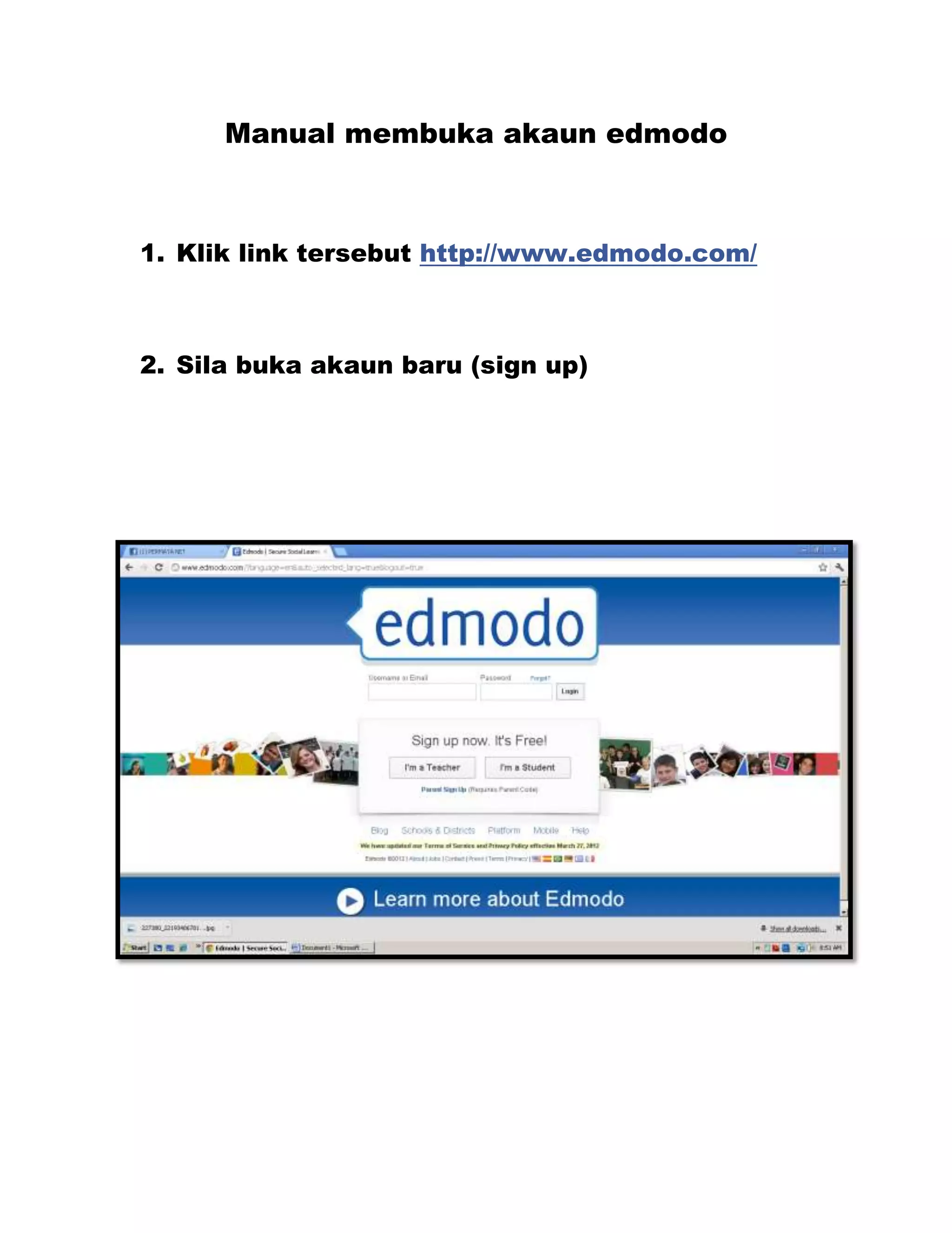Manual membuka akaun edmodo | DOCX