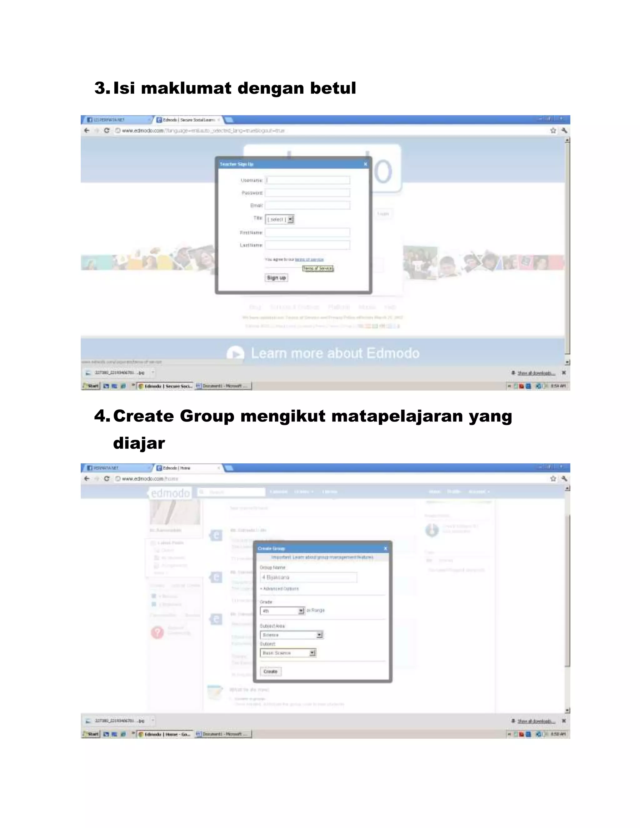 Manual membuka akaun edmodo | DOCX