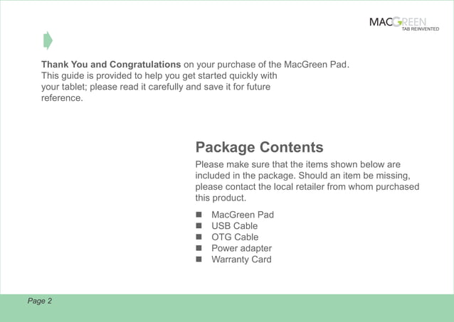 MacGreen Tablet PC MG- 7232C Startup Guide | PPT