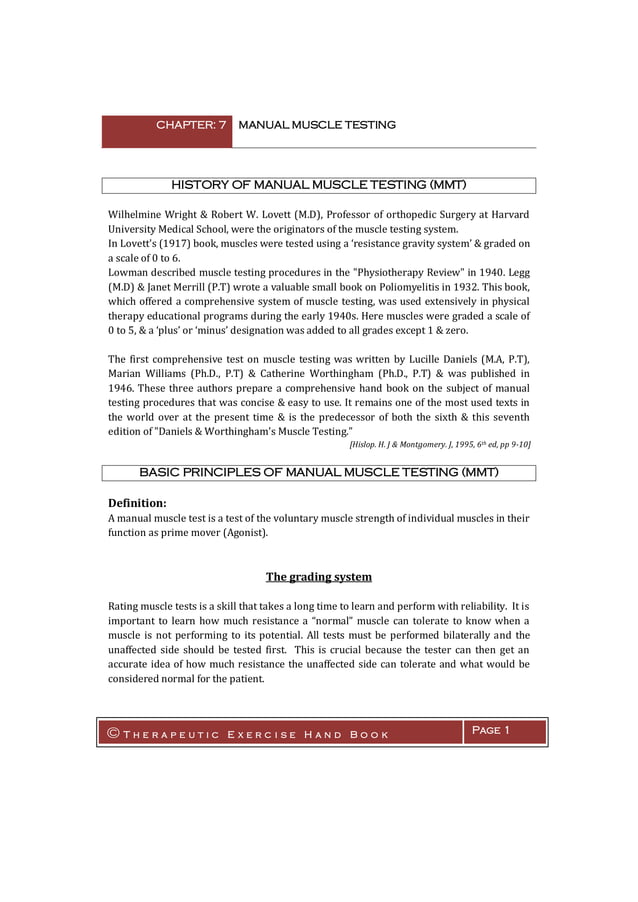 Manual muscle testing | PDF | Death, Injury, or Military Conflict ...
