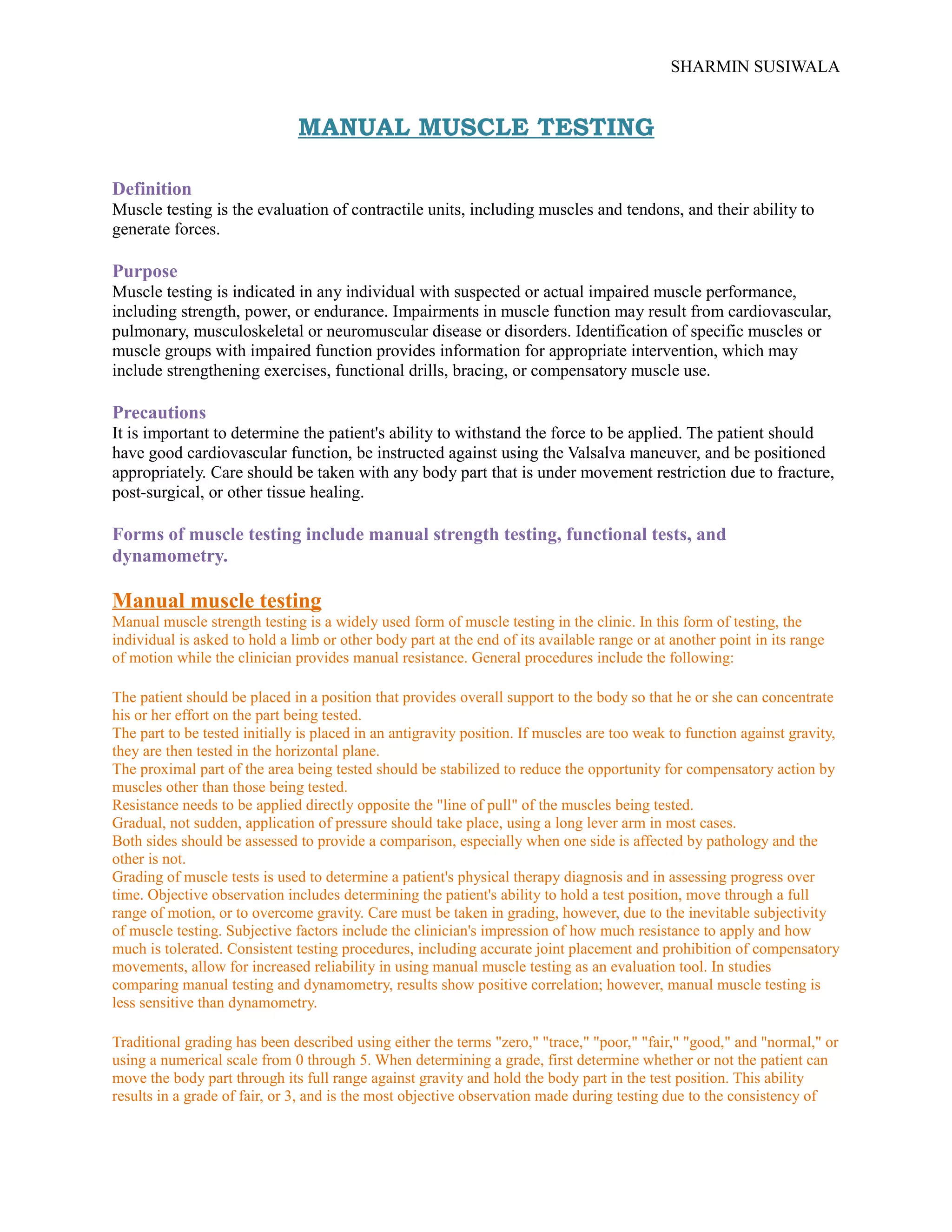 Manual muscle testing | RTF
