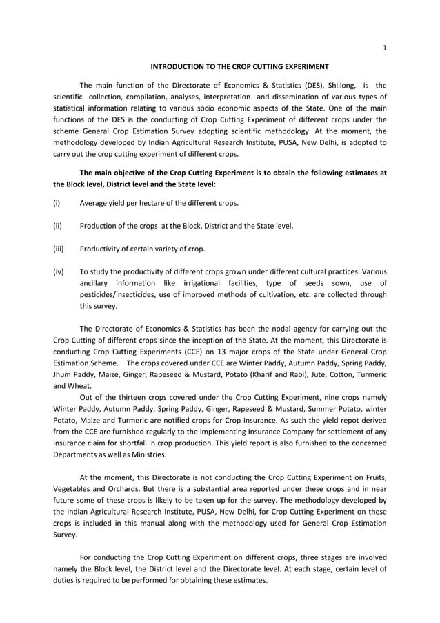Manual of Crop Cutting Experiment.PDF | Agriculture | Industries