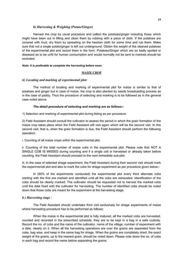 Manual of Crop Cutting Experiment.PDF | Agriculture | Industries
