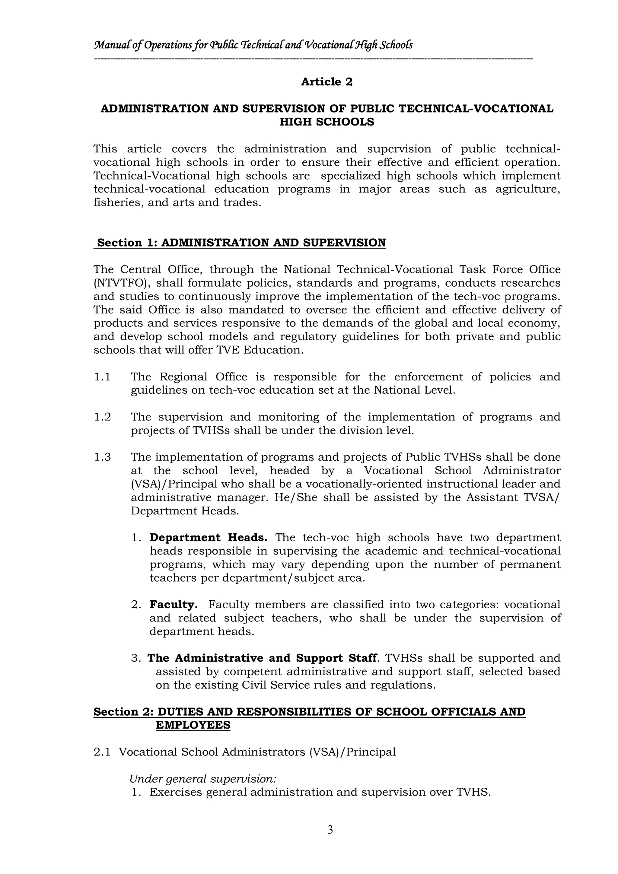 Manual of Operations for the Technical and Vocational Public Secondary ...