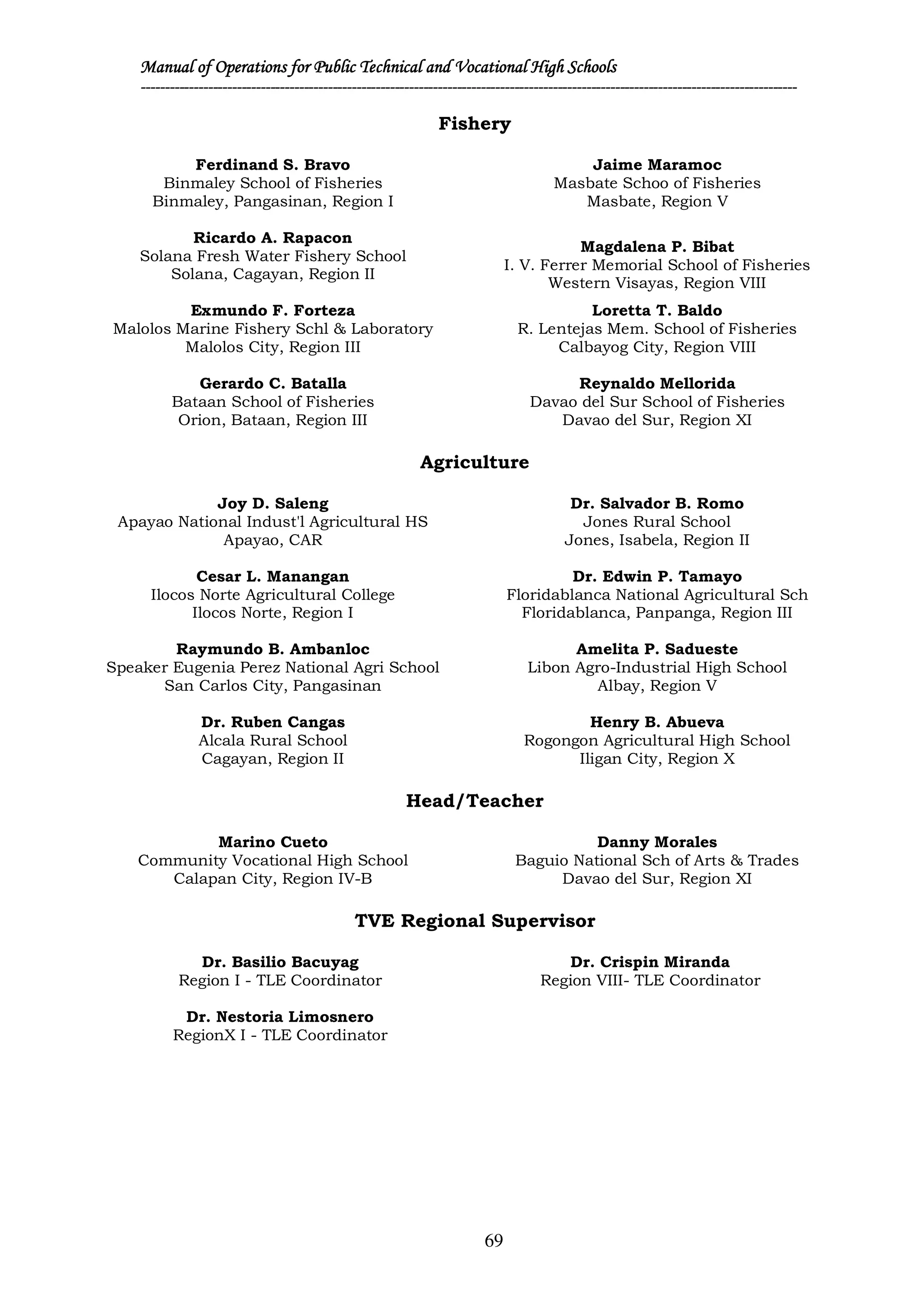 Manual of Operations for the Technical and Vocational Public Secondary ...