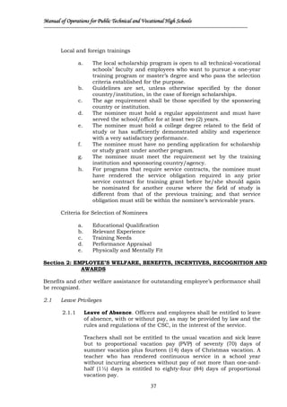 Manual of Operations for the Technical and Vocational Public Secondary ...