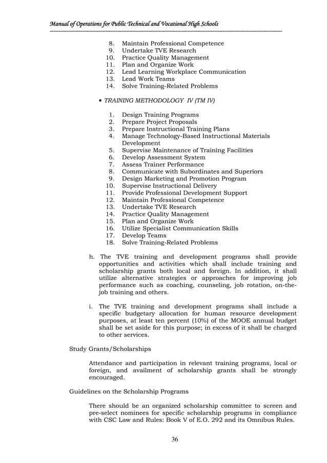 Manual of Operations for the Technical and Vocational Public Secondary ...