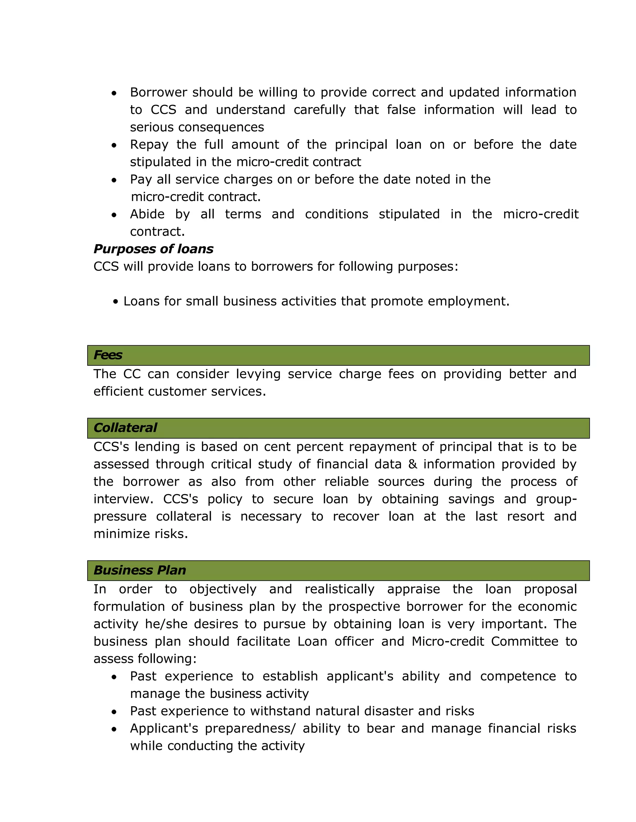 Manual on loan policy procedure for ccs microfinance | DOCX