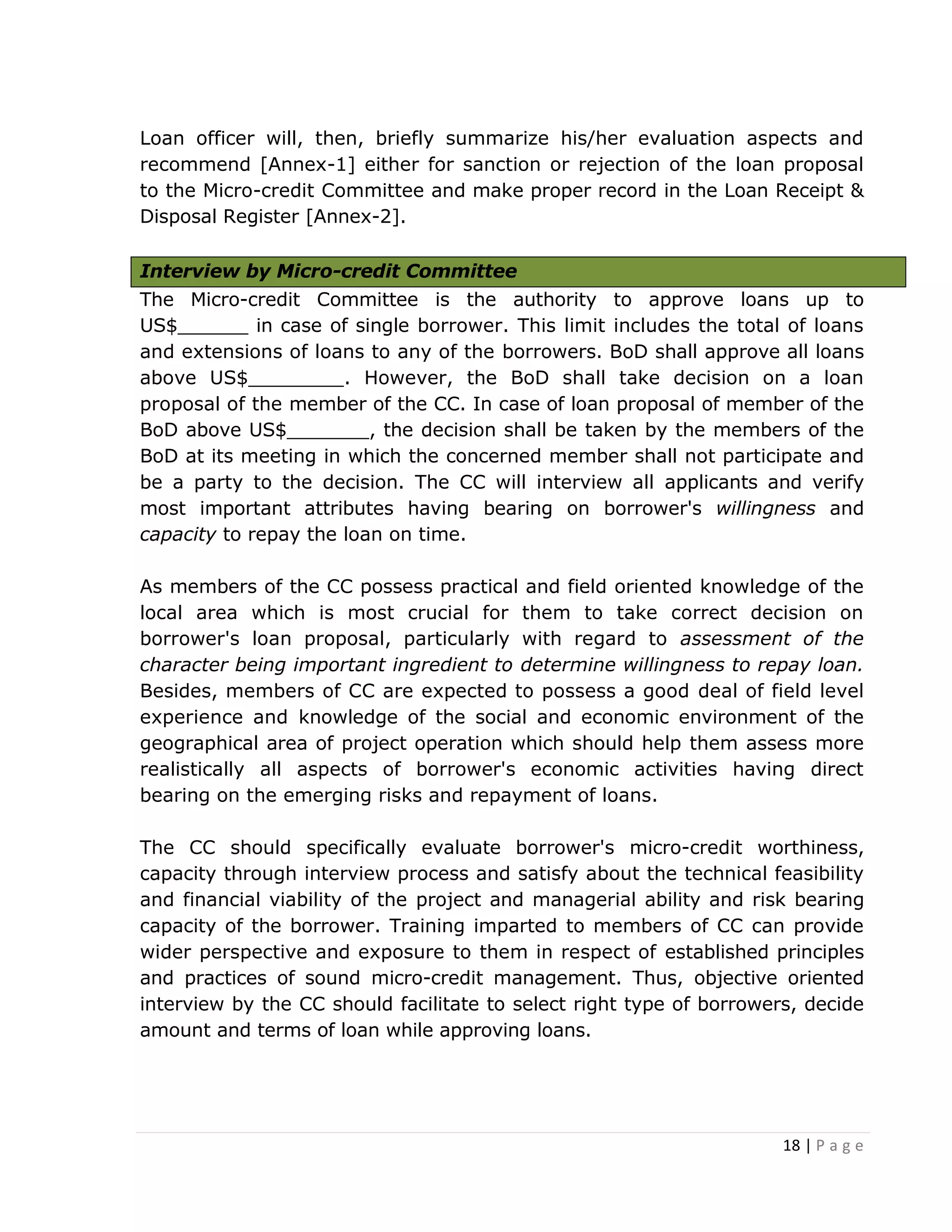 Manual on loan policy procedure for ccs microfinance | DOCX