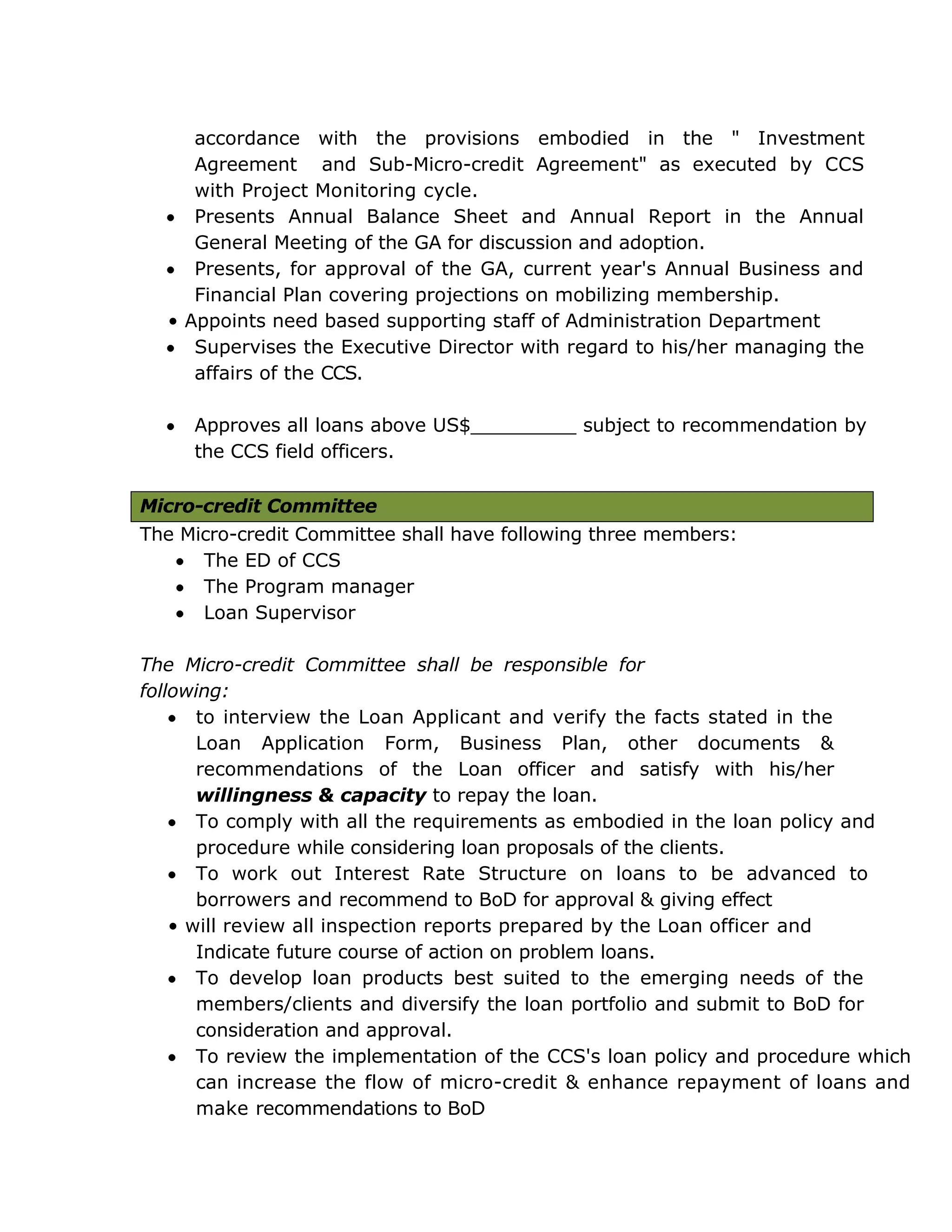 Manual on loan policy procedure for ccs microfinance | DOCX