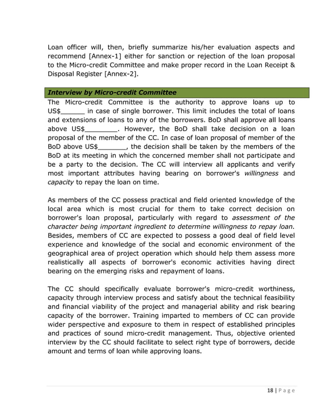 Manual on loan policy procedure for ccs microfinance | PDF