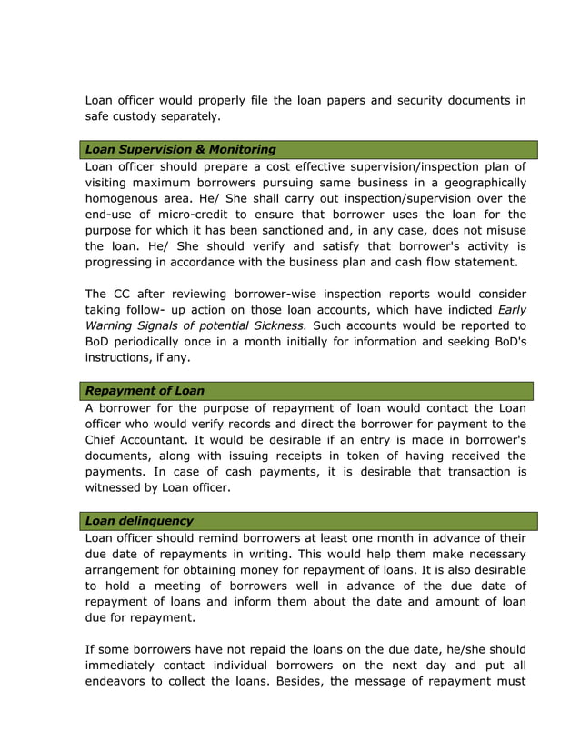 Manual on loan policy procedure for ccs microfinance | DOCX | Personal ...