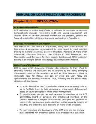 Manual on loan policy procedure for ccs microfinance | DOCX