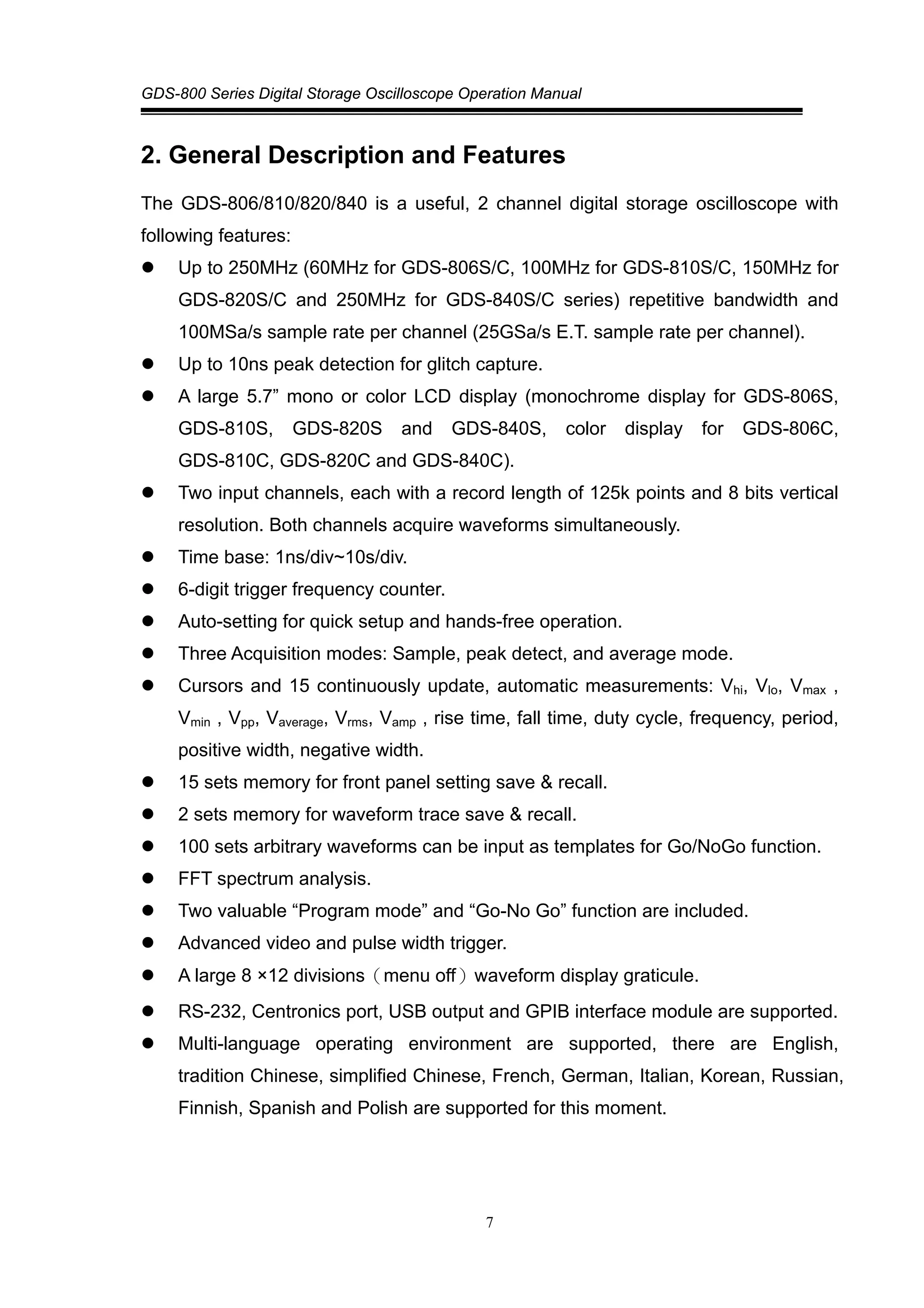Manual osciloscopio GDS-800 | PDF