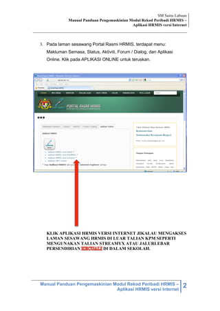 Manual panduan pengemaskinian modul rekod peribadi hrmis – aplikasi ...