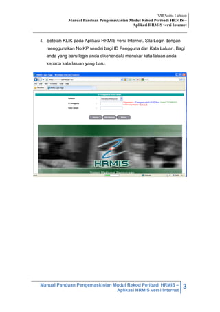 Manual panduan pengemaskinian modul rekod peribadi hrmis – aplikasi ...