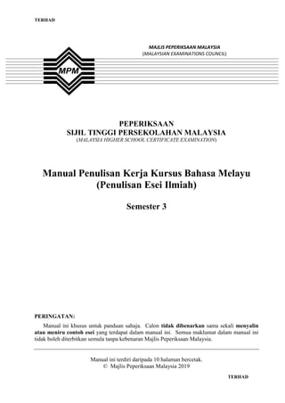 Manual panduan penulisan esei ilmiah kerja kursus bm p3 2019 | PDF
