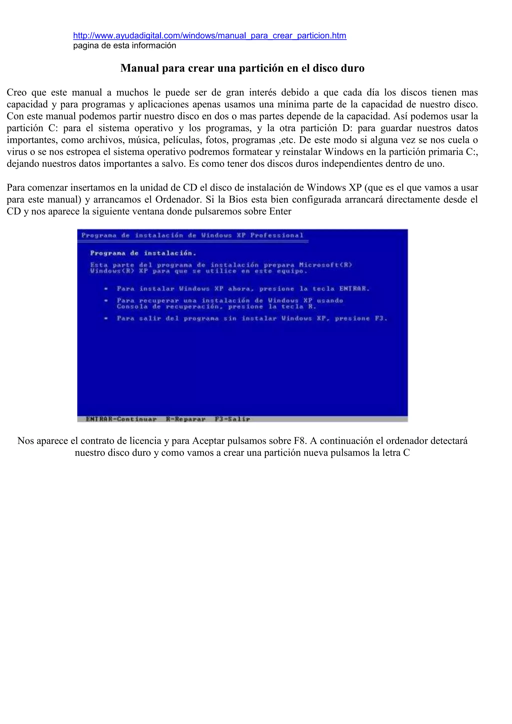 Manual para crear una partición en el disco duro pero que la bios este ...