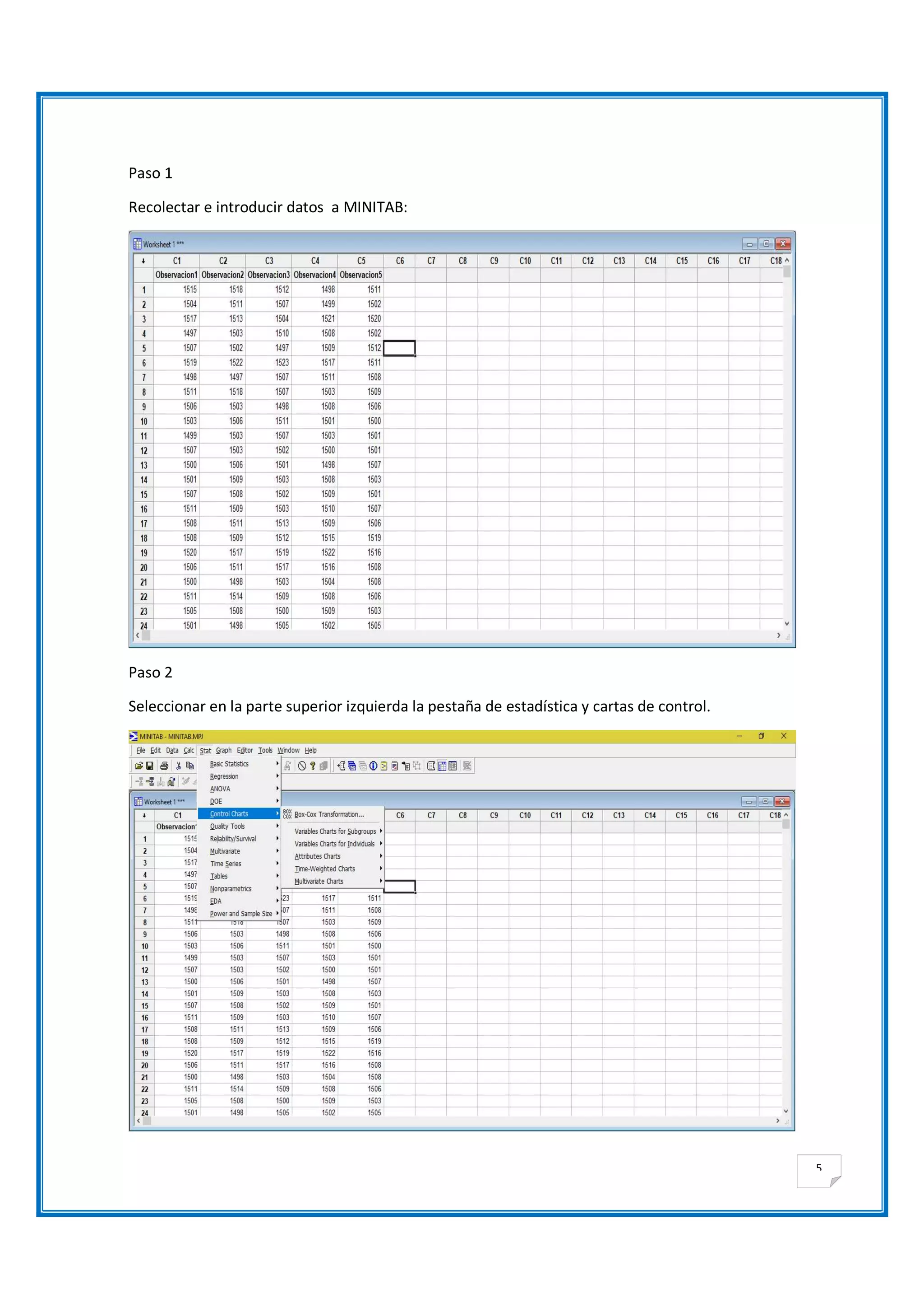 Manual para la elaboracion de cartas de control en minitab | PDF