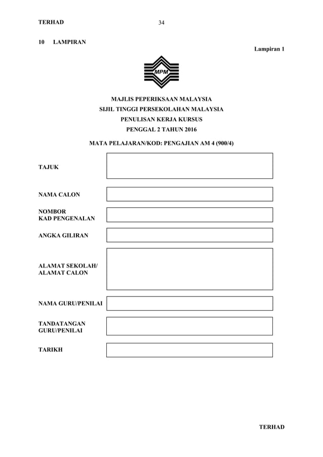 Manual pelaksanaan kerja kursus PENGAJIAN AM (900/4) TAHUN 2016 | PDF