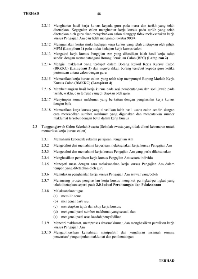Manual pelaksanaan kerja kursus PENGAJIAN AM (900/4) TAHUN 2016 | PDF