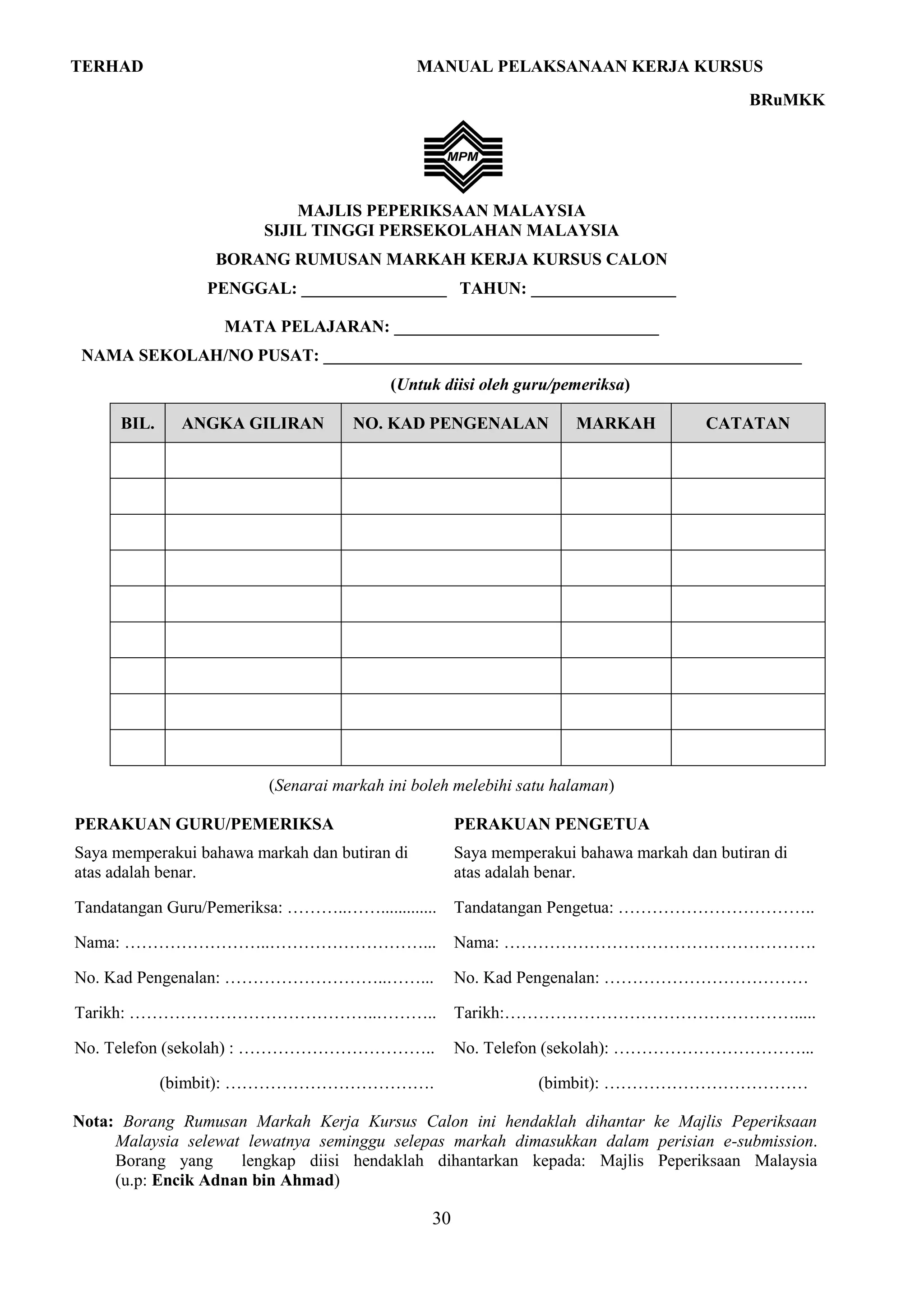 9404 Manual pelaksanaan KK BM P2 2018 | PDF