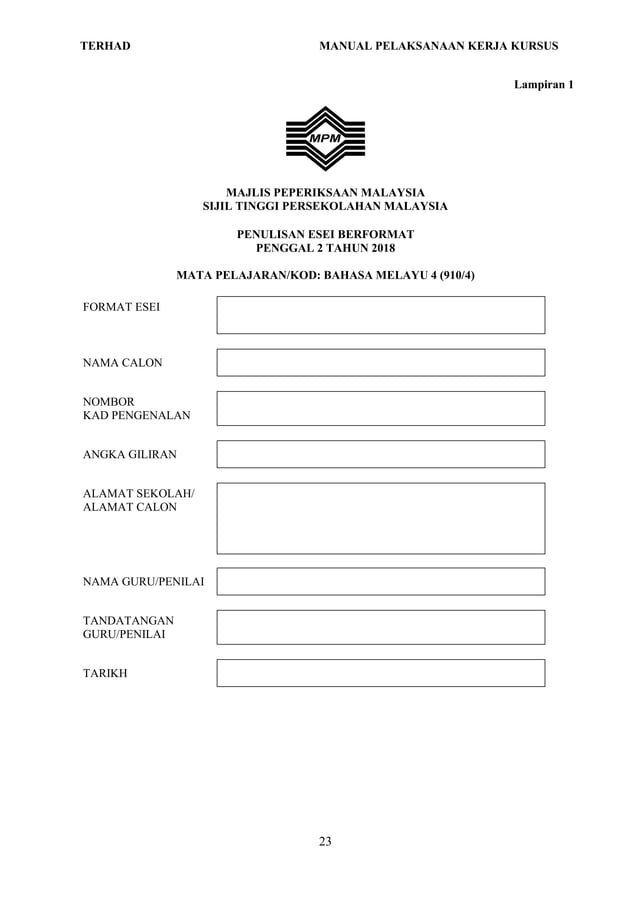 9404 Manual pelaksanaan KK BM P2 2018 | PDF