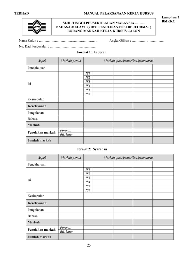 9404 Manual pelaksanaan KK BM P2 2018 | PDF