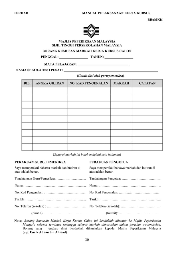 9404 Manual pelaksanaan KK BM P2 2018 | PDF